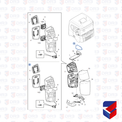 Capa Acabamento Retrovisor Scania NTG Superior LE 2243924 Fabbof - Loja DR3