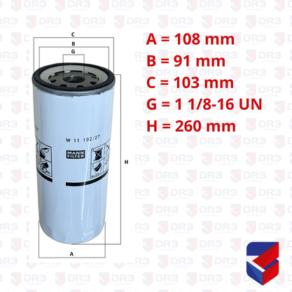 Filtro Turbina Volvo 21707133 W11102/27 Mann Filter - Loja DR3